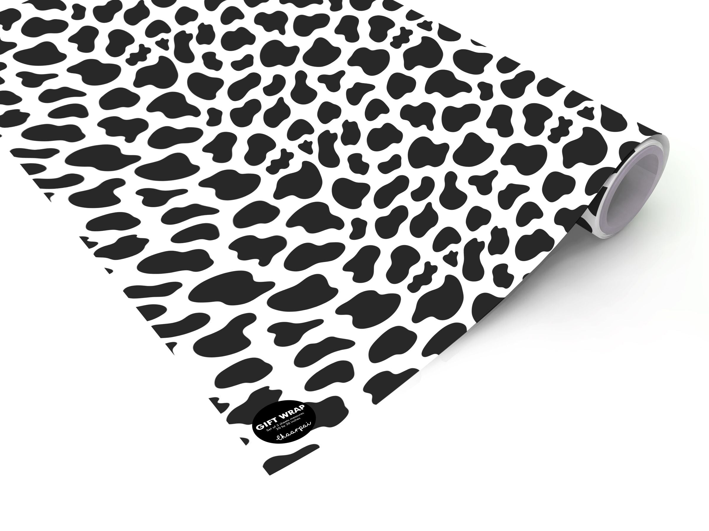 Black & White Cow Print - Gift Wrapping Paper (3 Sheets) | Chaarpai
